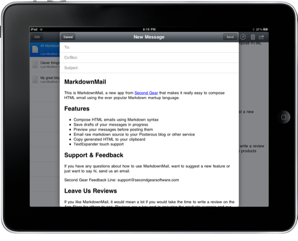 MarkdownMail 2.0: iPad Version, Posterous and Tumblr Support, Drafts - MacStories